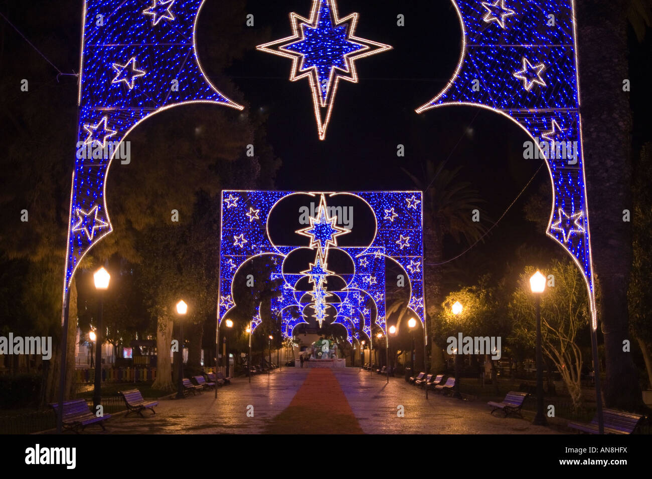 Portugal Algarve Christmas lights of Faro city centre at night Stock ...