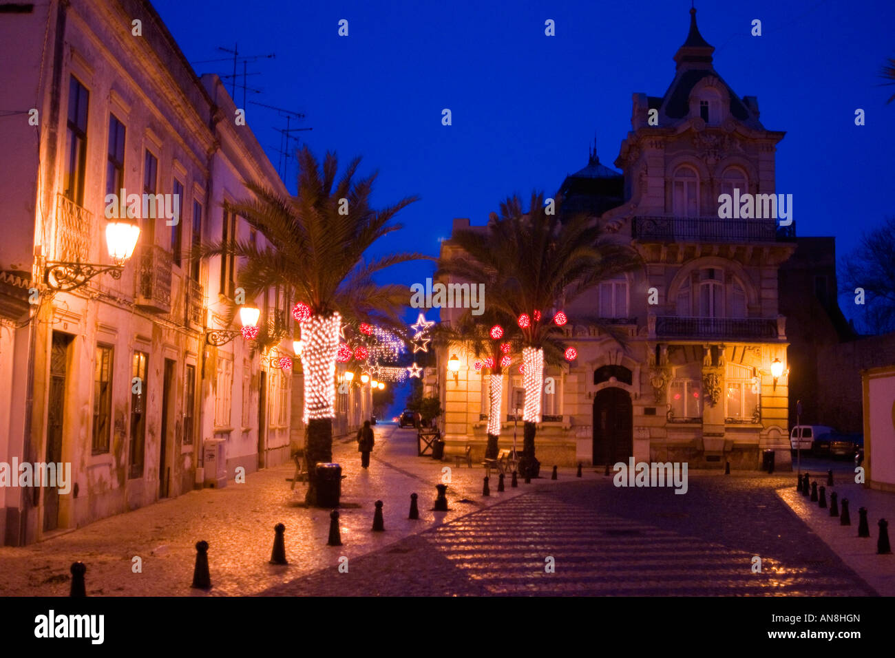 Portugal Algarve Christmas lights of Faro city centre at night Stock ...