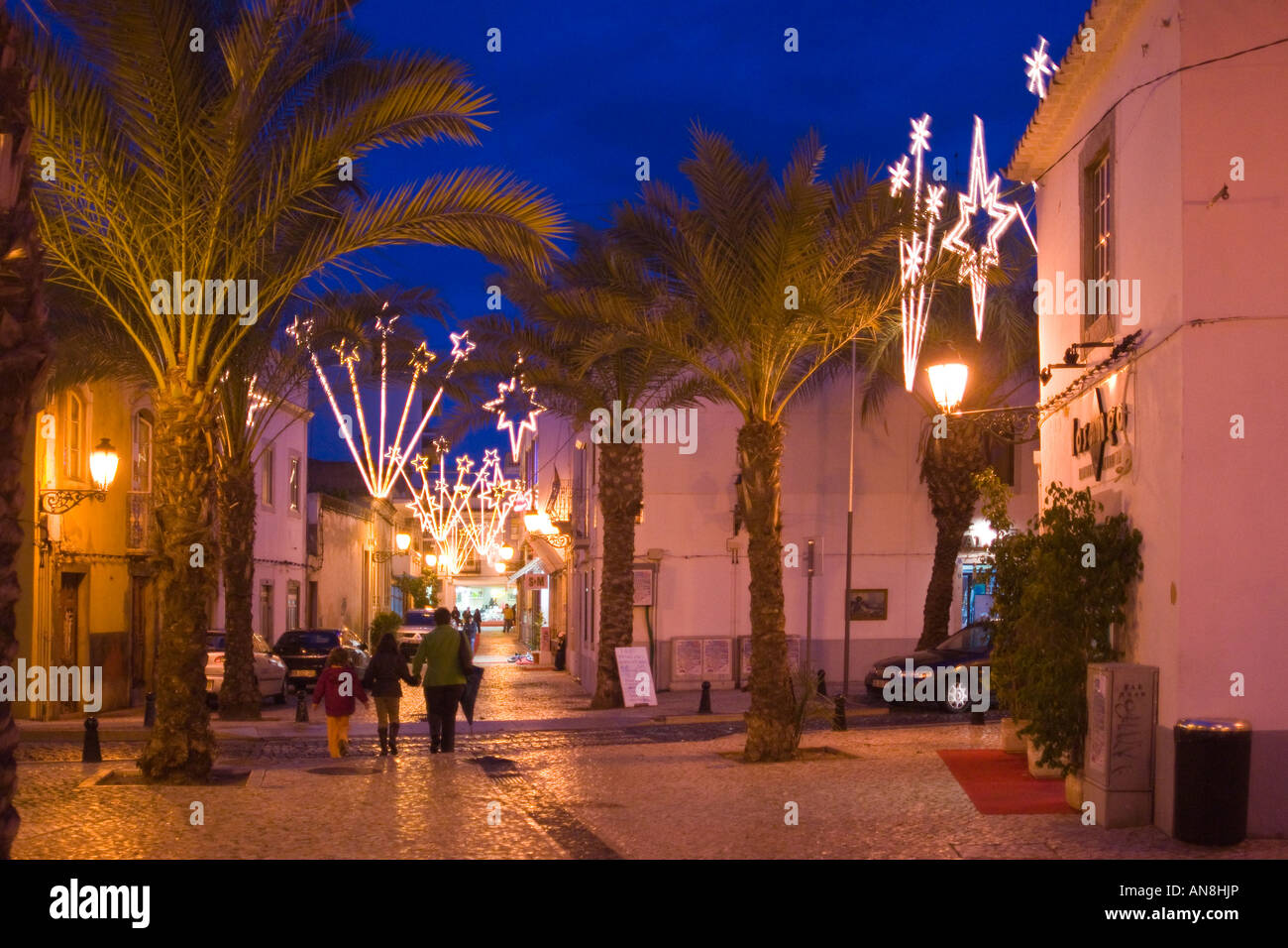 Portugal Algarve Christmas lights of Faro city centre at night Stock ...