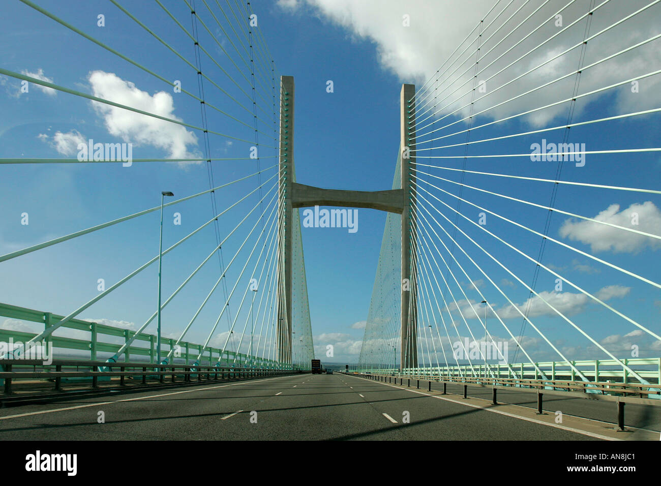 Bristol bridge Cardiff Wales blue sky white cloud suspension modern ...