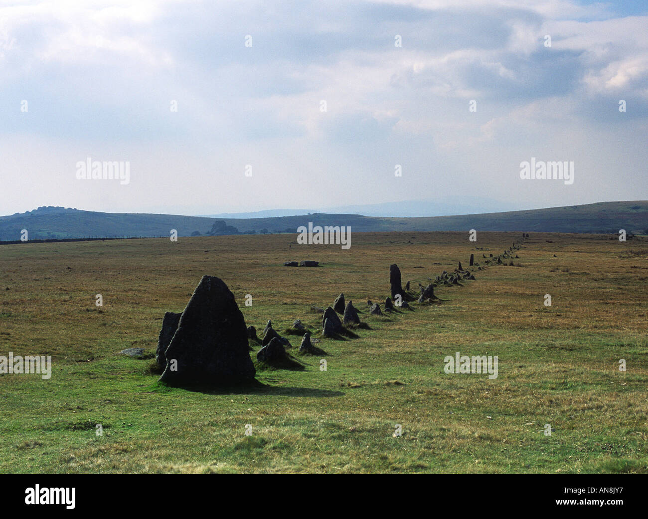 Merrivale Stone Rows two long rows of stones on Dartmoor 5 miles East ...