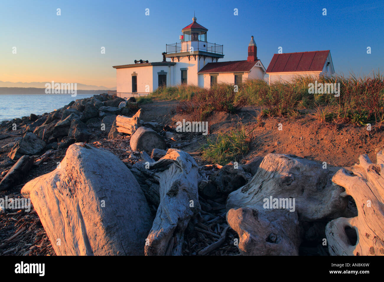 West Point lighthouse in Seattle's Discovery Park Stock Photo - Alamy