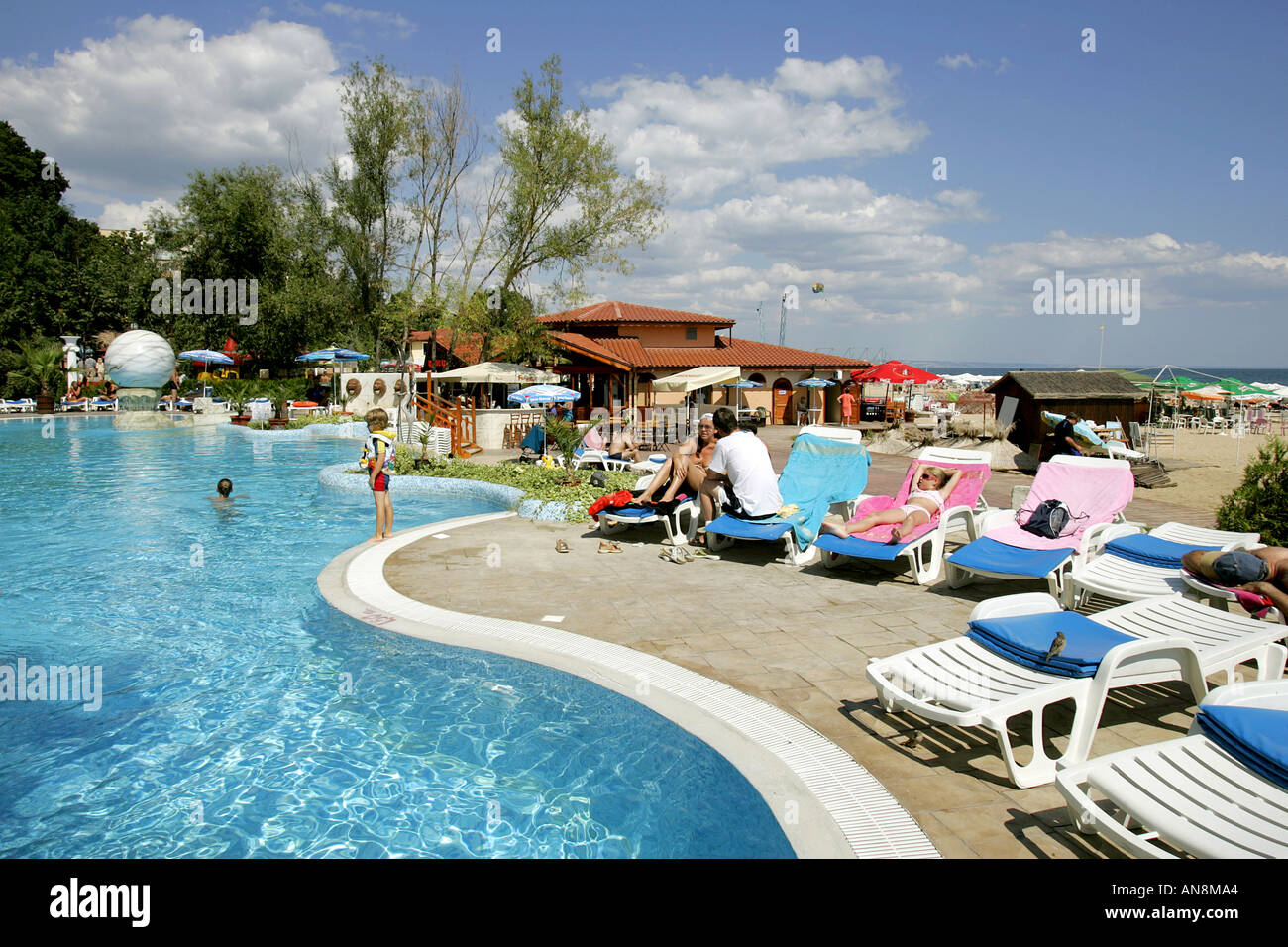 Varna Golden Sands holidays tourist chaise lounge umbrella swimming ...