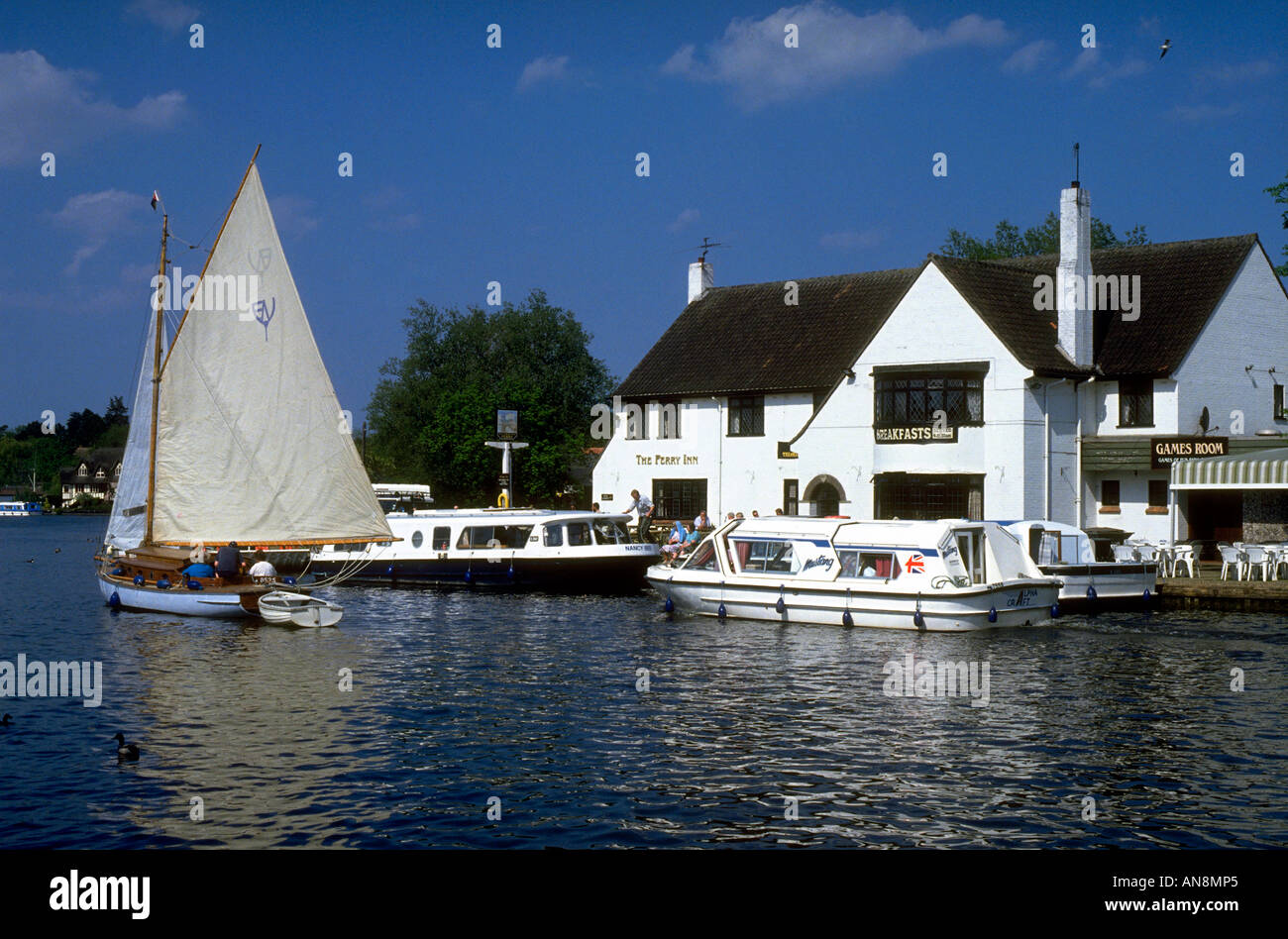 View of the Ferry Inn across the River Bure during a Regatta Horning ...
