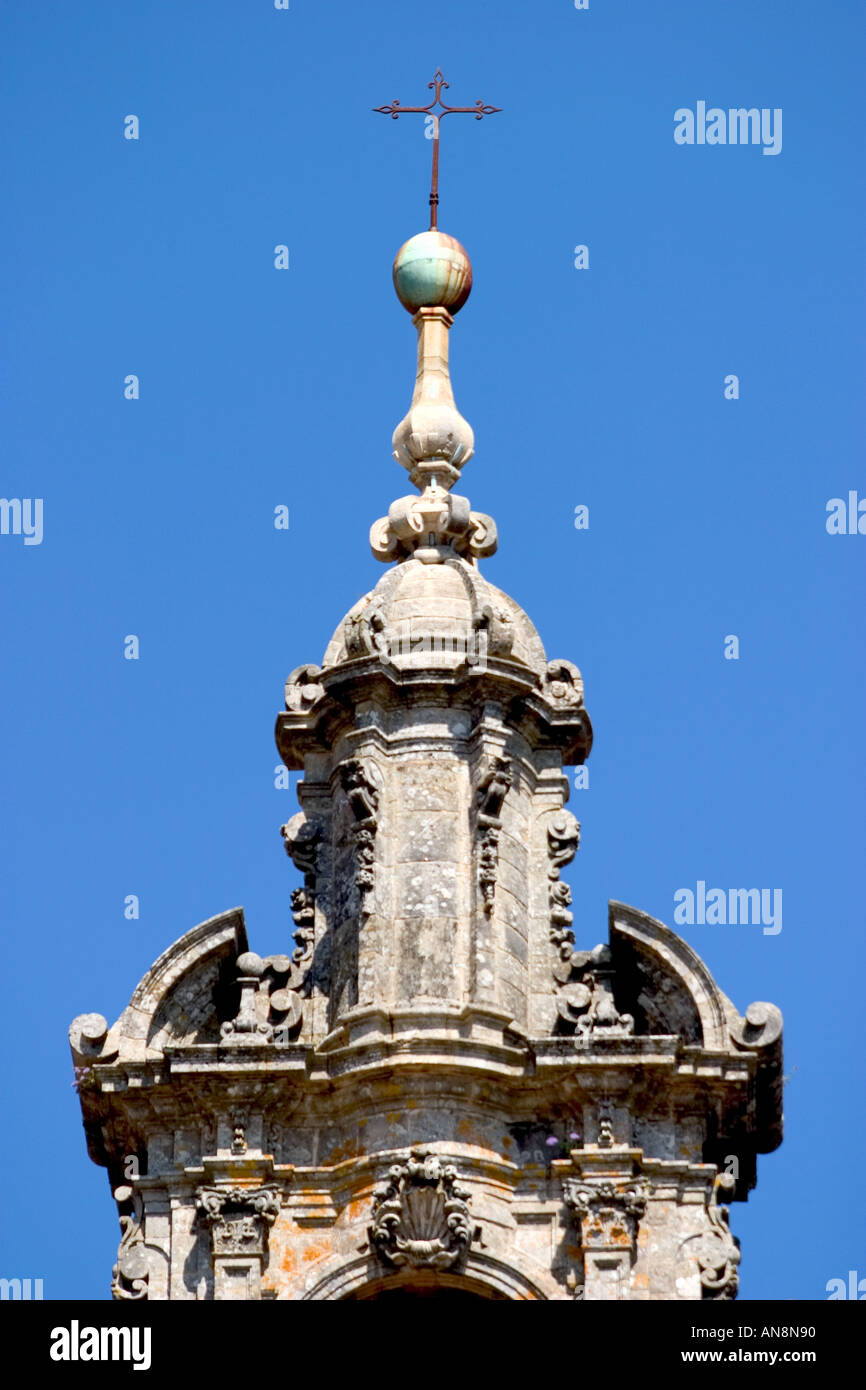 Ornate facade of the attractive bell tower church at Santiago de ...