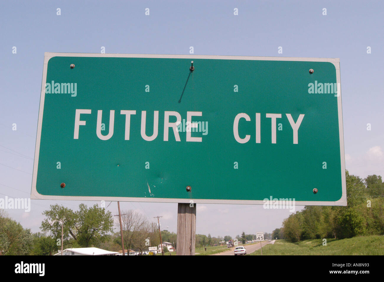 Road sign for Future City Illinois Stock Photo - Alamy