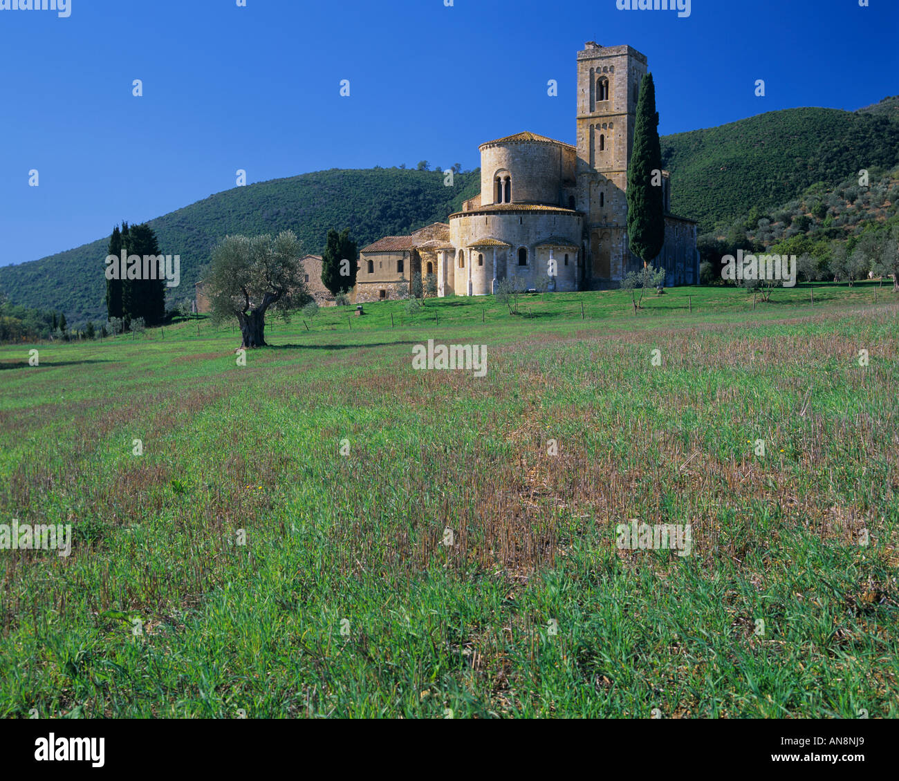 Tuscany Italy Abbazia di Sant Antimo a medieval abbey under the ...