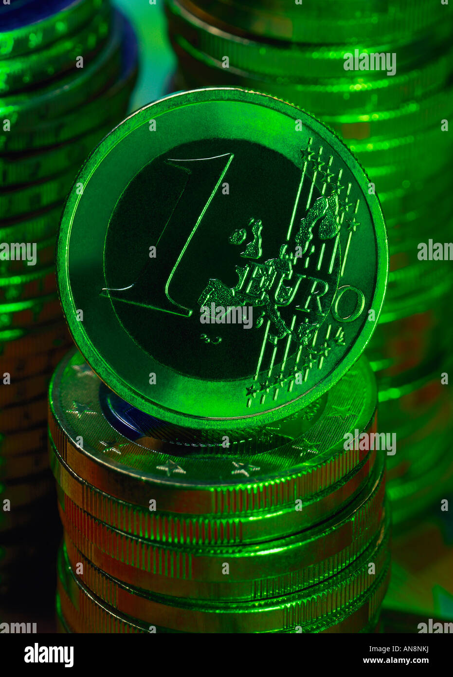 European coins in coloured light Stock Photo - Alamy