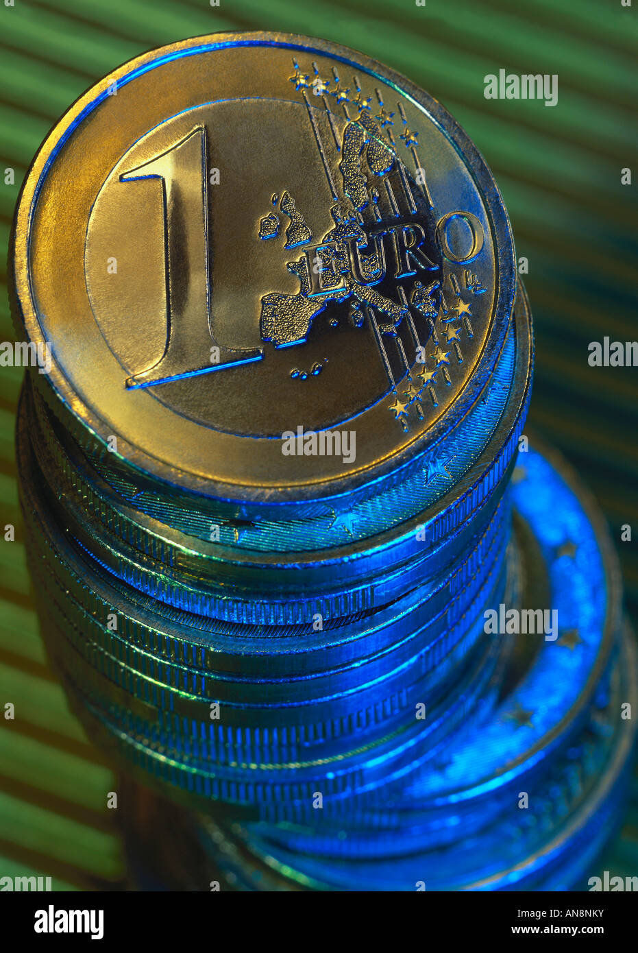 European coins in coloured light Stock Photo - Alamy