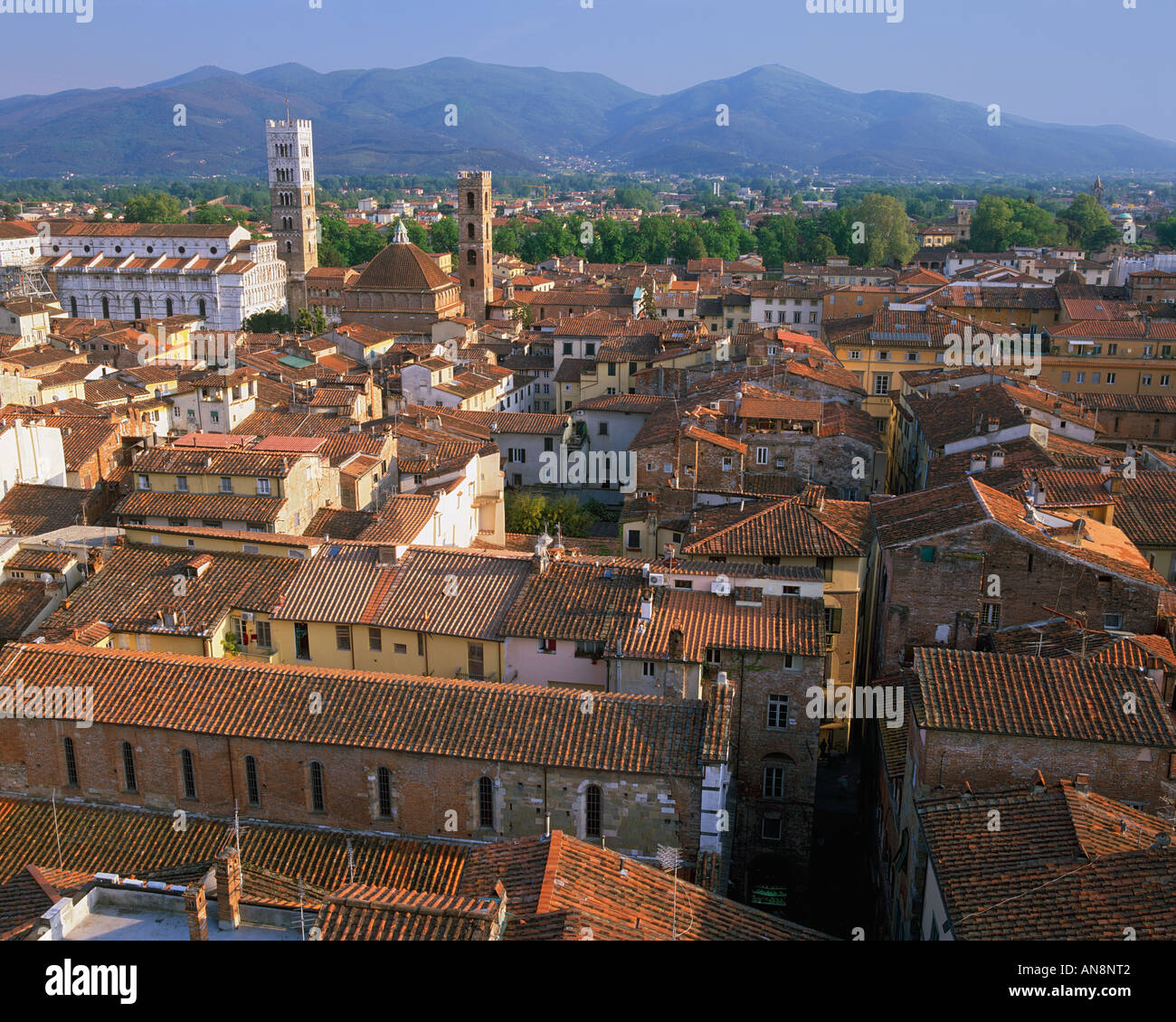 Lucca, Tuscany, Italy: Tiled roofs of Lucca's city center with the ...