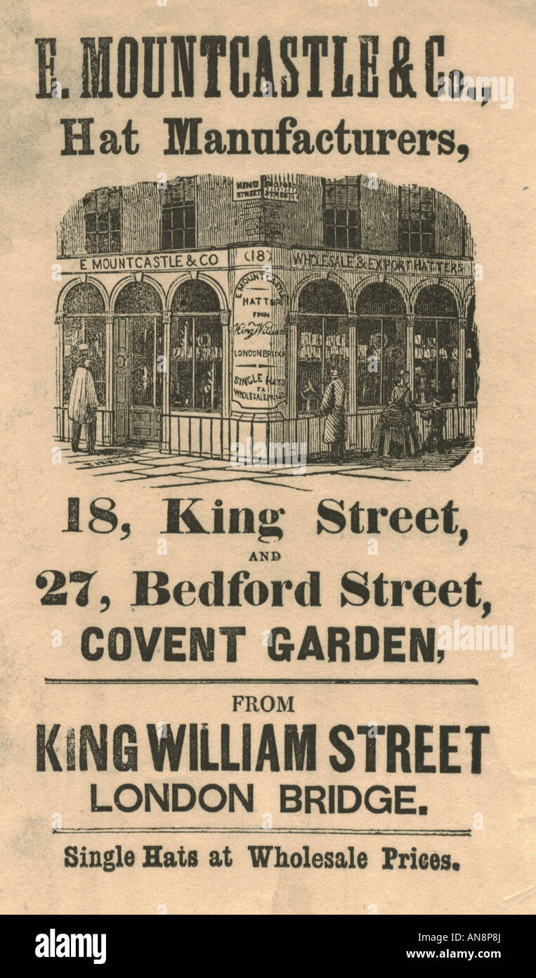 Handbill advertising London hat manufacturers circa 1860 Stock Photo ...