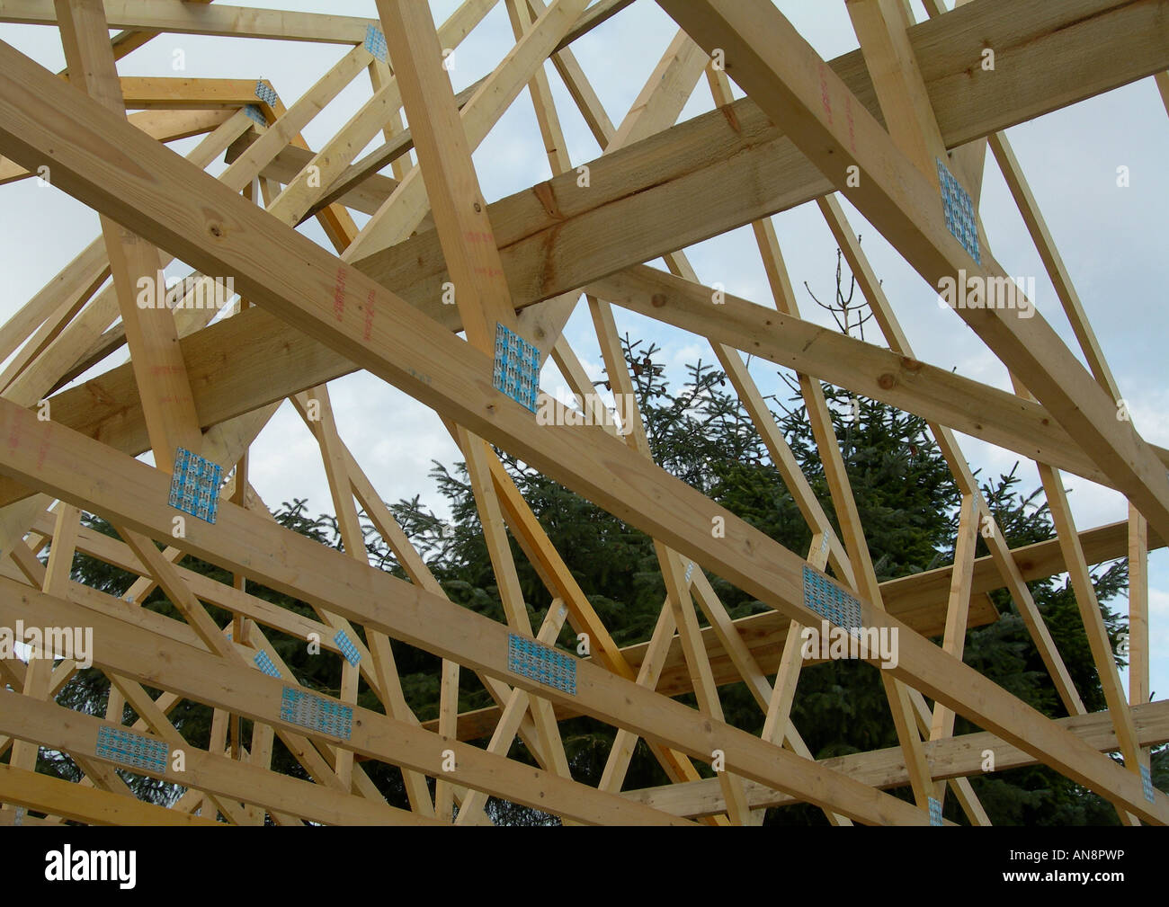 Rafters on an uncompleted roof Stock Photo - Alamy