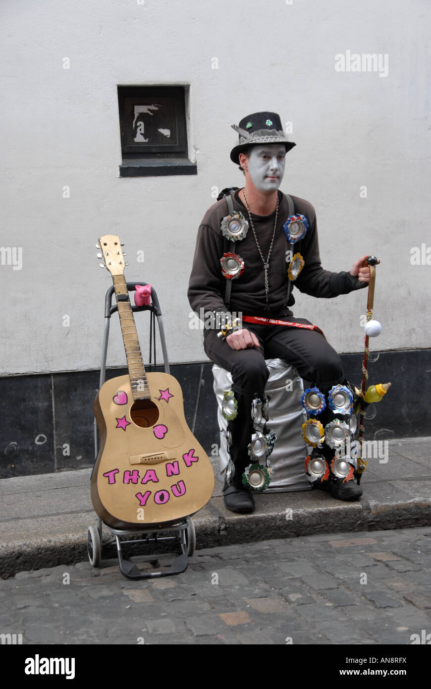 A man acting as a statue begging in Temple Bar district of Dublin ...