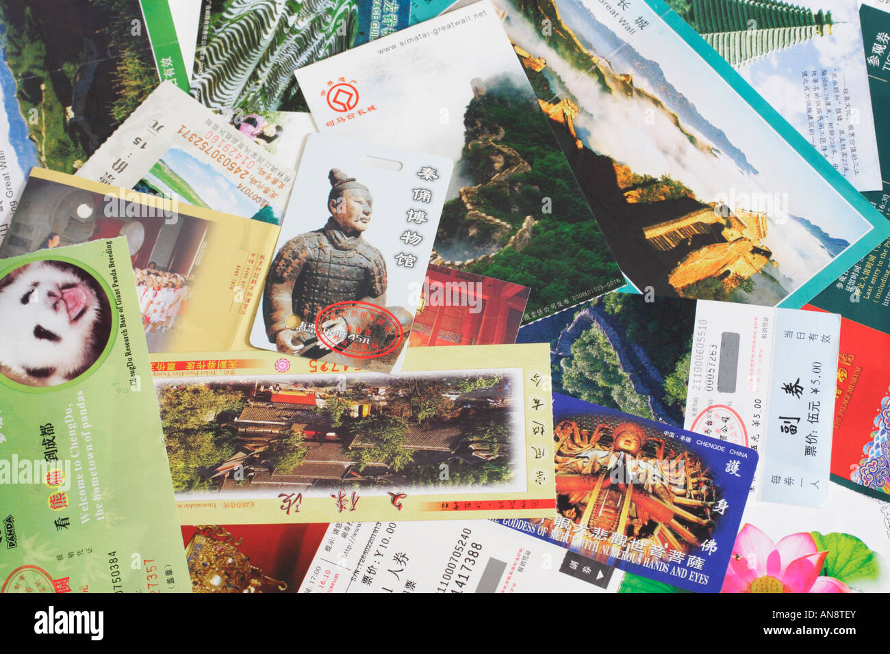 Close Up Of Used Entry Tickets To Chinese Tourist Attractions Stock ...