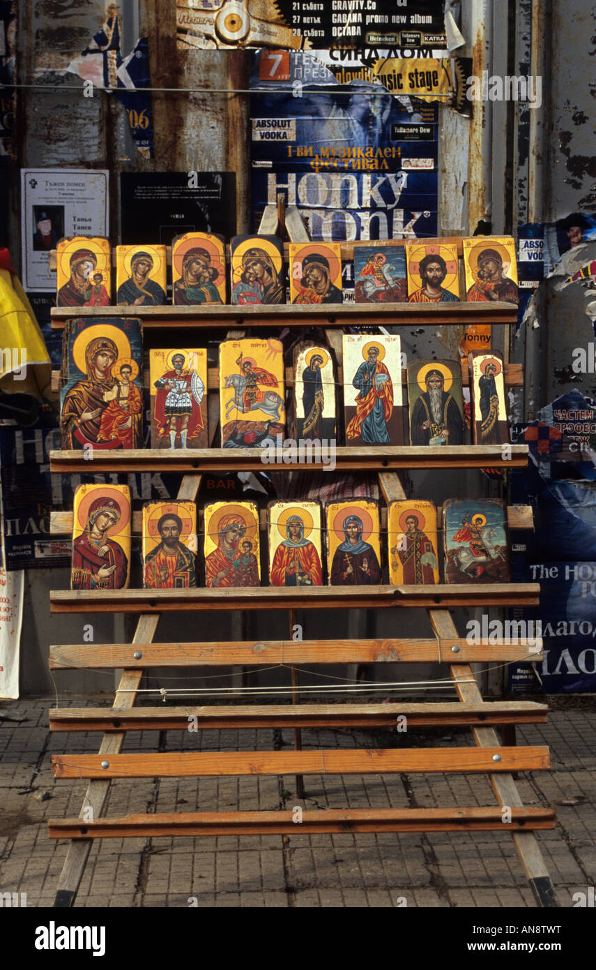 Stall with souvenir icons Old Town Plovdiv Bulgaria Stock Photo - Alamy
