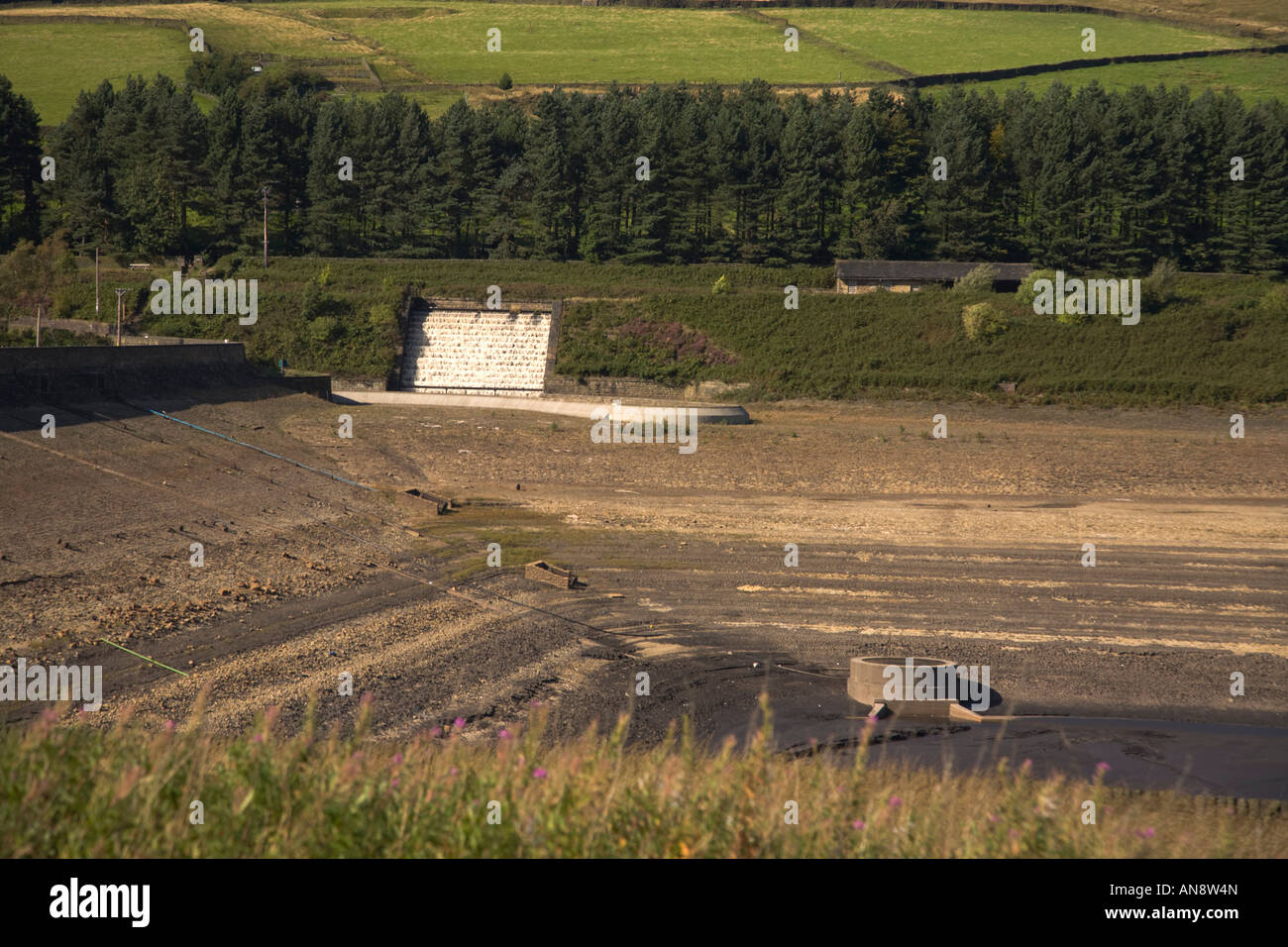 Torside reservoir with very low water level Peak District Stock Photo ...
