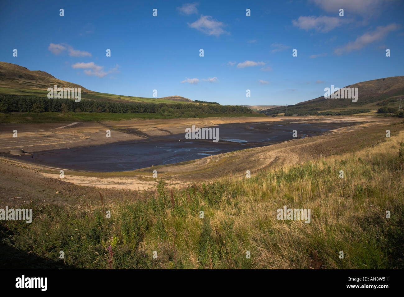 Torside reservoir with very low water level Peak District Stock Photo ...