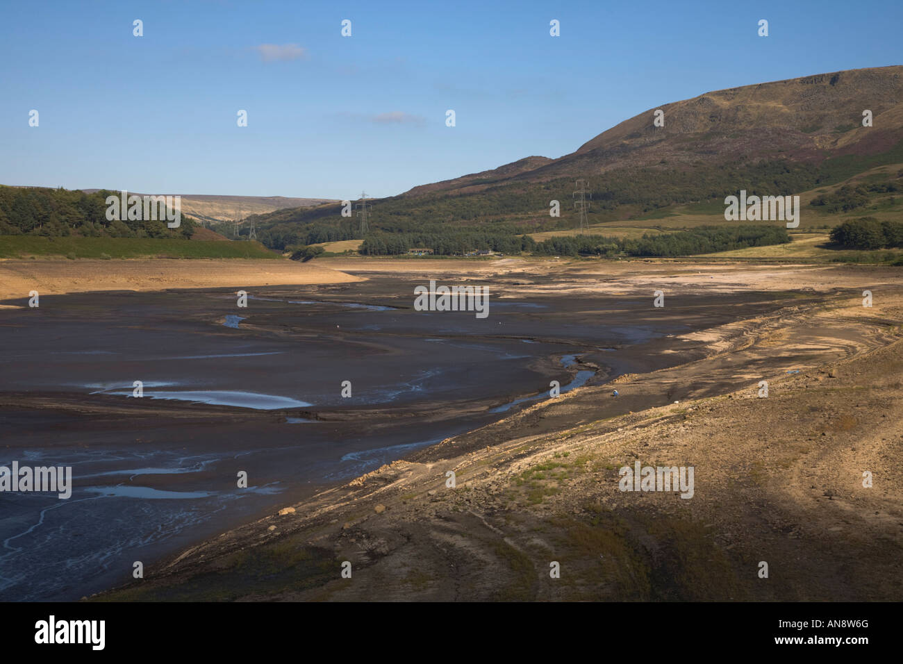 Torside reservoir with very low water level Peak District Stock Photo ...