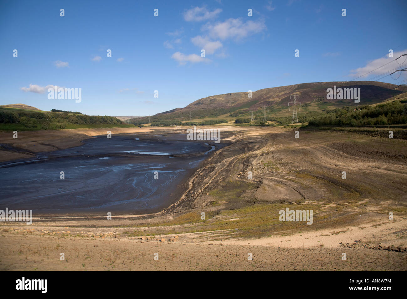 Torside reservoir with very low water level Peak District Stock Photo ...