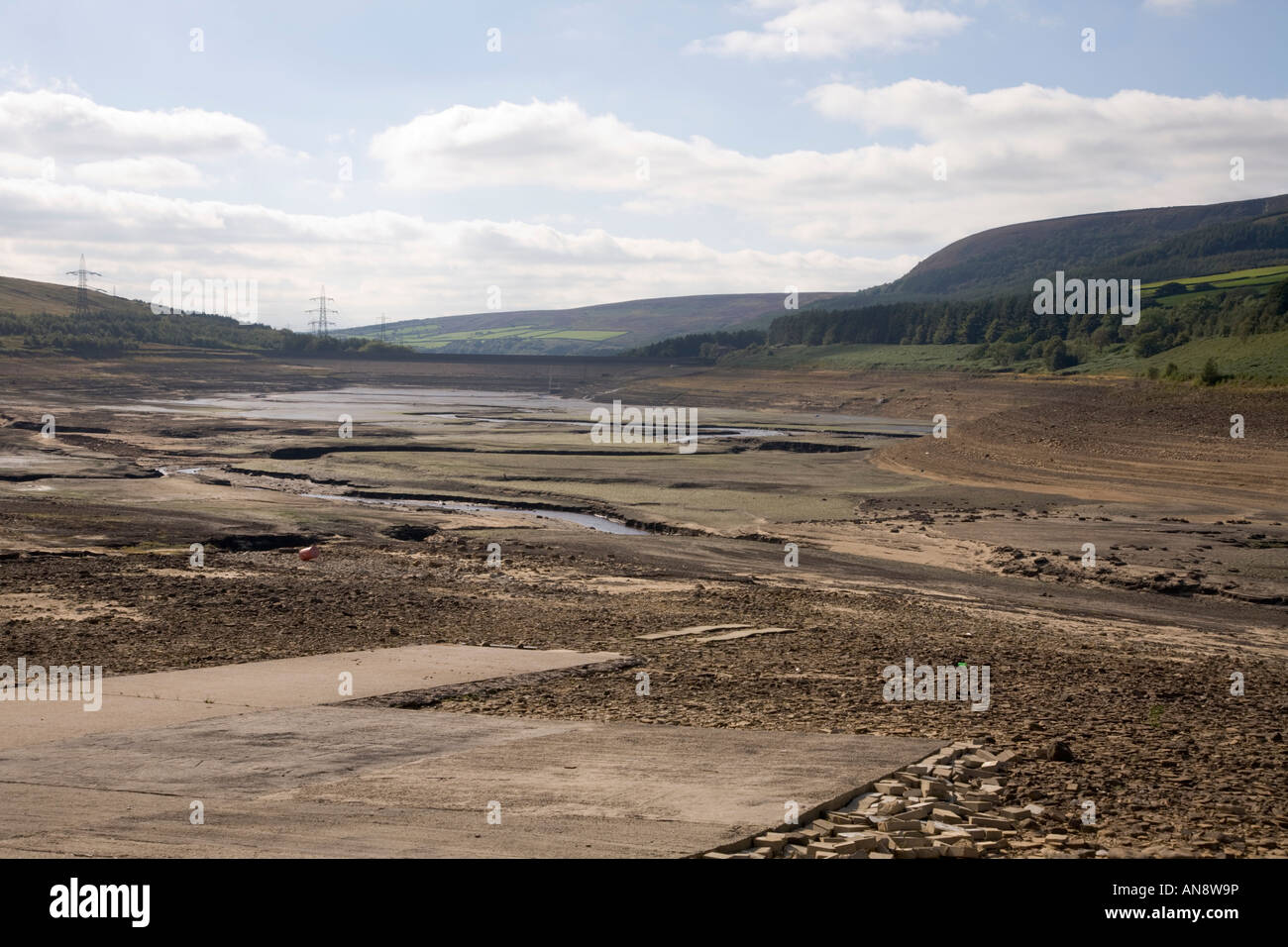Torside reservoir with very low water level Peak District Stock Photo ...