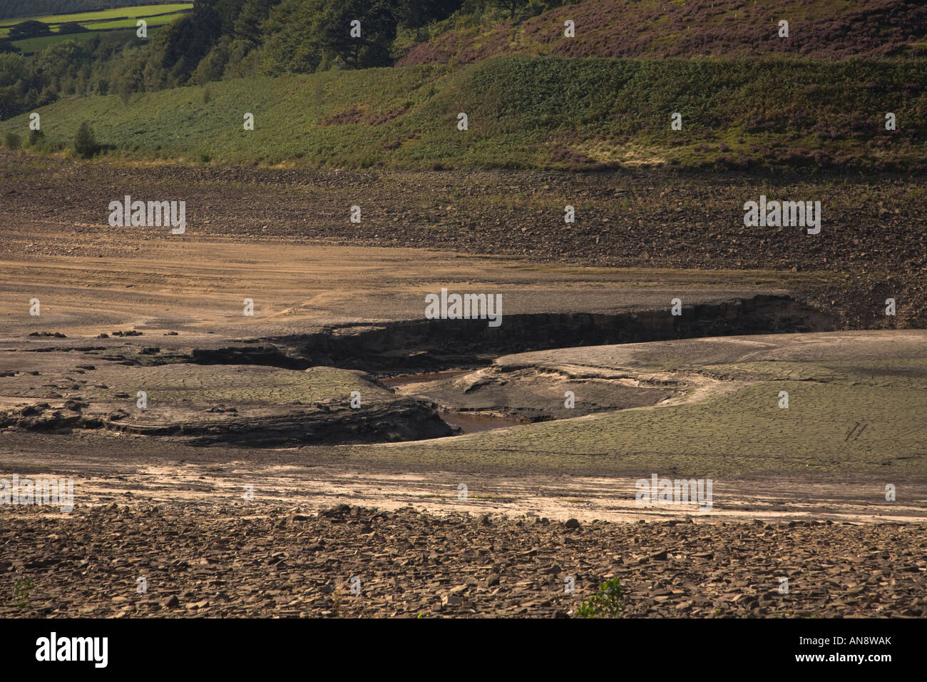Torside reservoir with very low water level Peak District Stock Photo ...