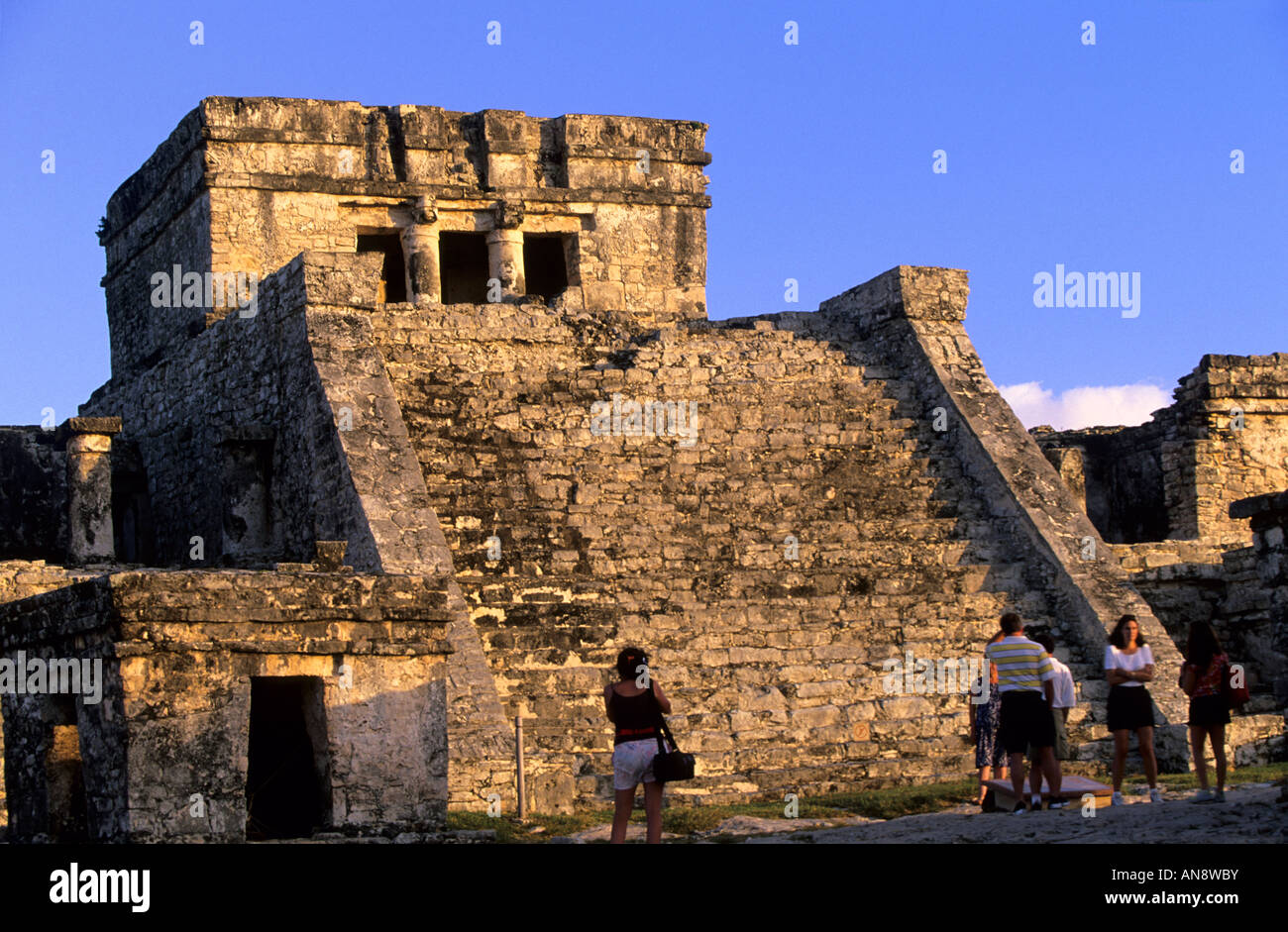 Sunset at Tulum Mayan ruins on cliff overlooking ocean, Cancun, Mexico ...