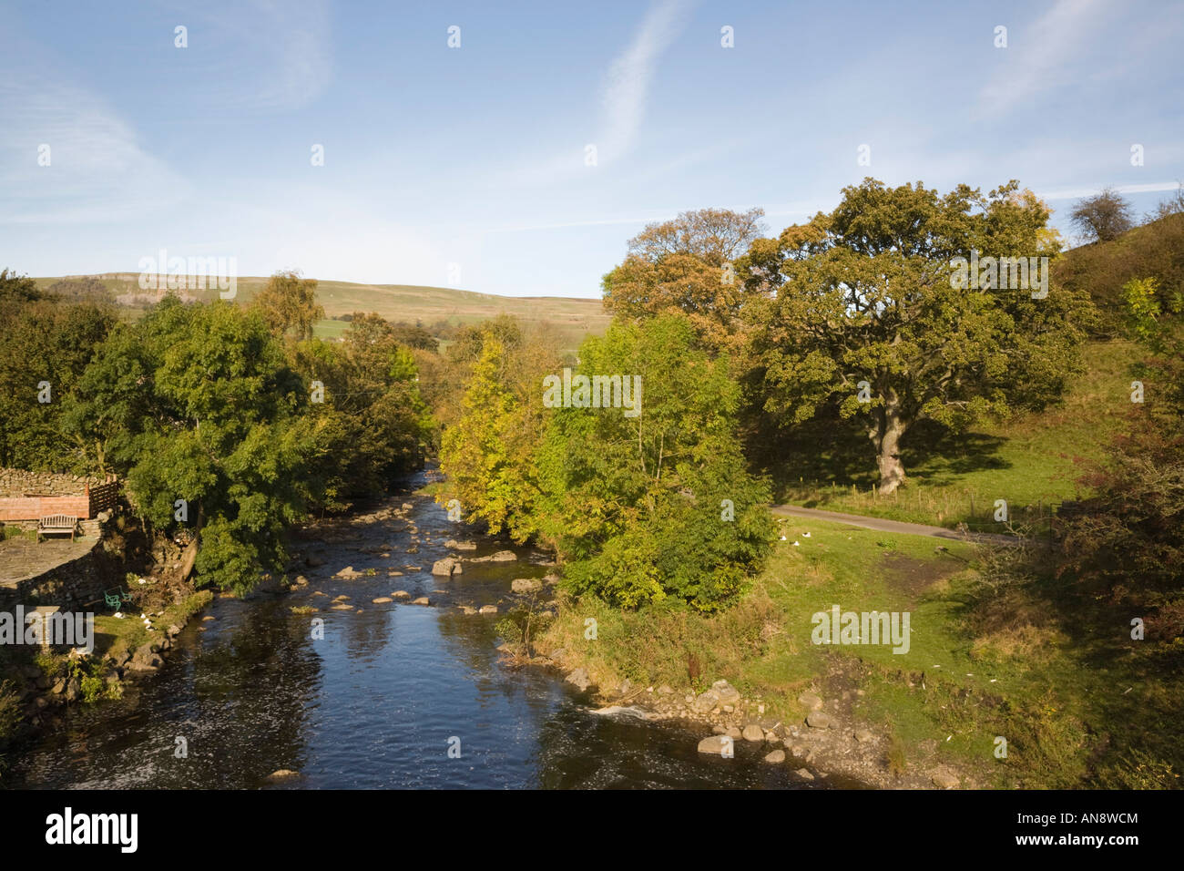 View along River Bain in Wensleydale valley in Yorkshire Dales National ...