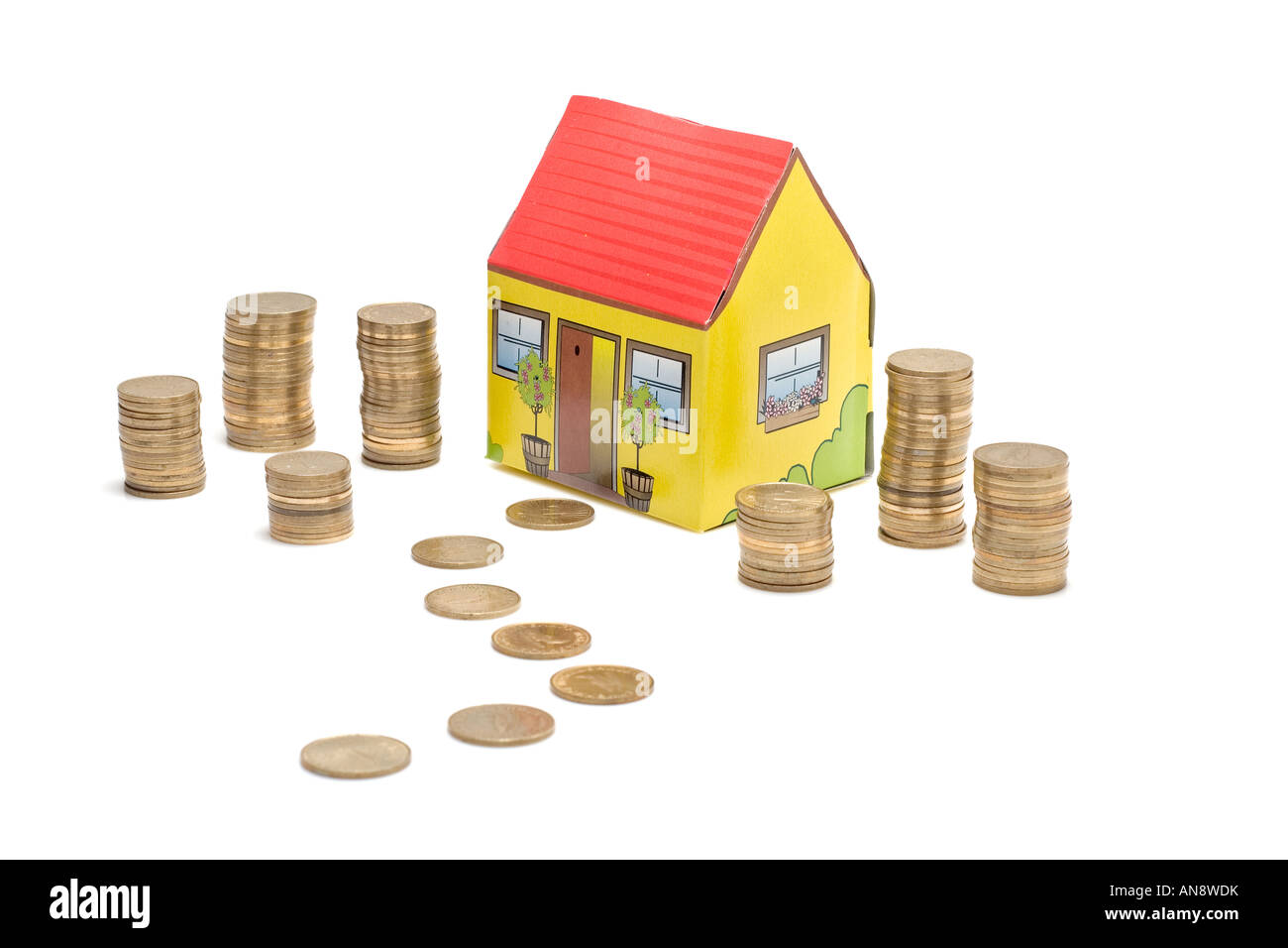 House made by paper with coins Stock Photo - Alamy