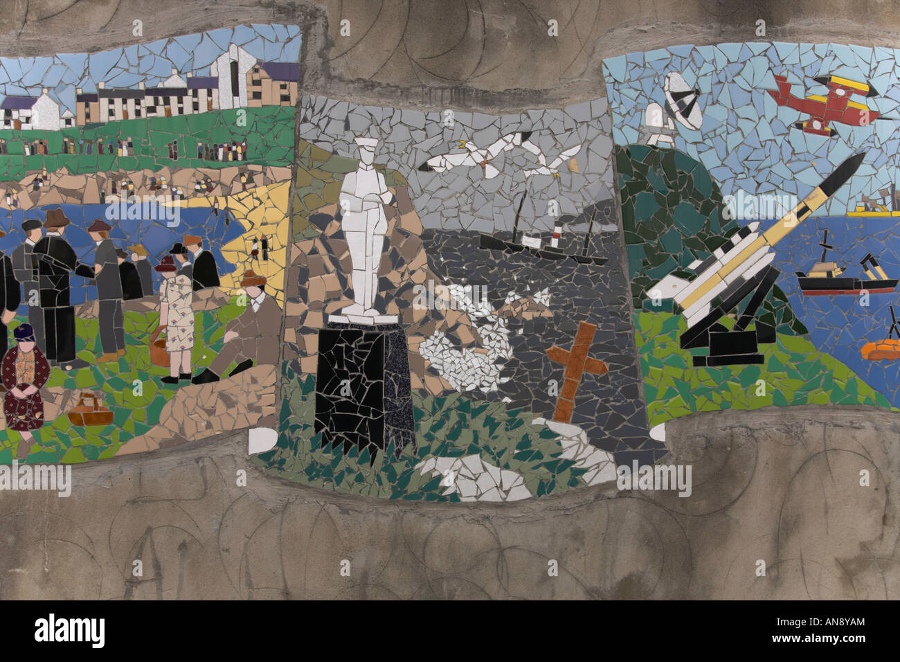 Aberporth Ceredigion Cardiganshire Wales Mural mosaic depicting local ...