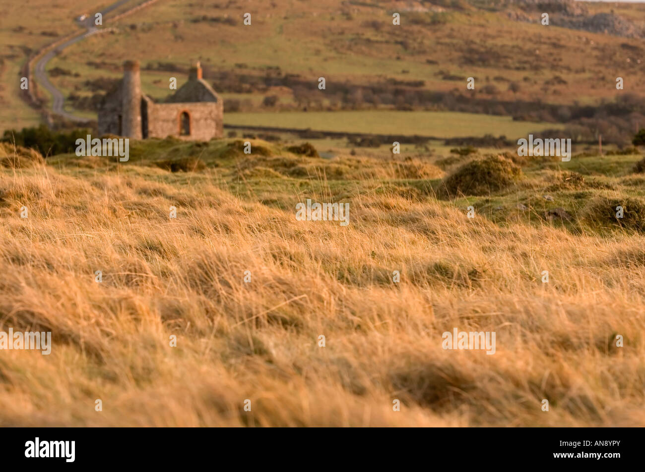 Misty view of old Cornish mining buildings on Bodmin Moor UK Stock ...