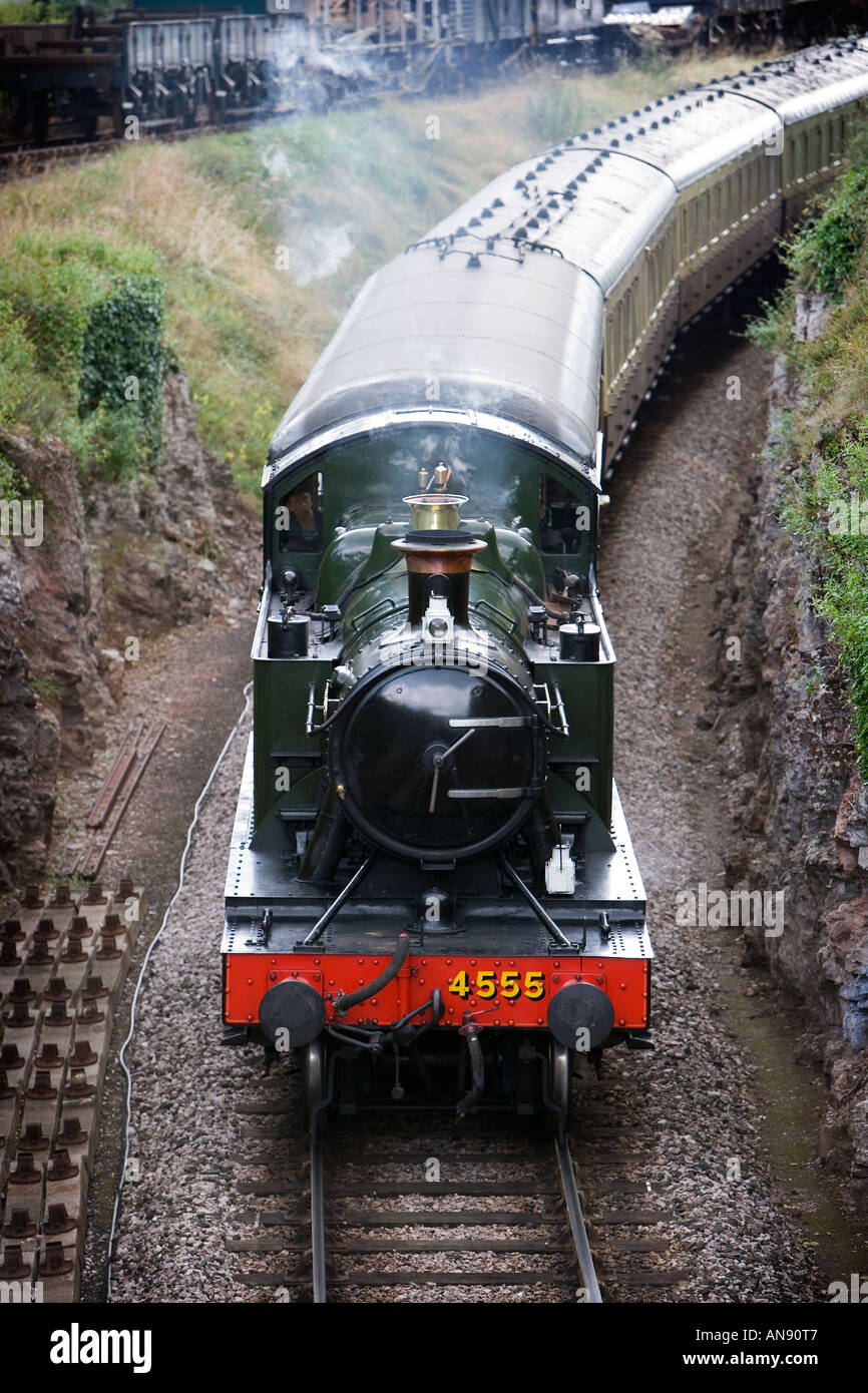 Prairie Tank Steam Engine travelling through cutting from Churston ...