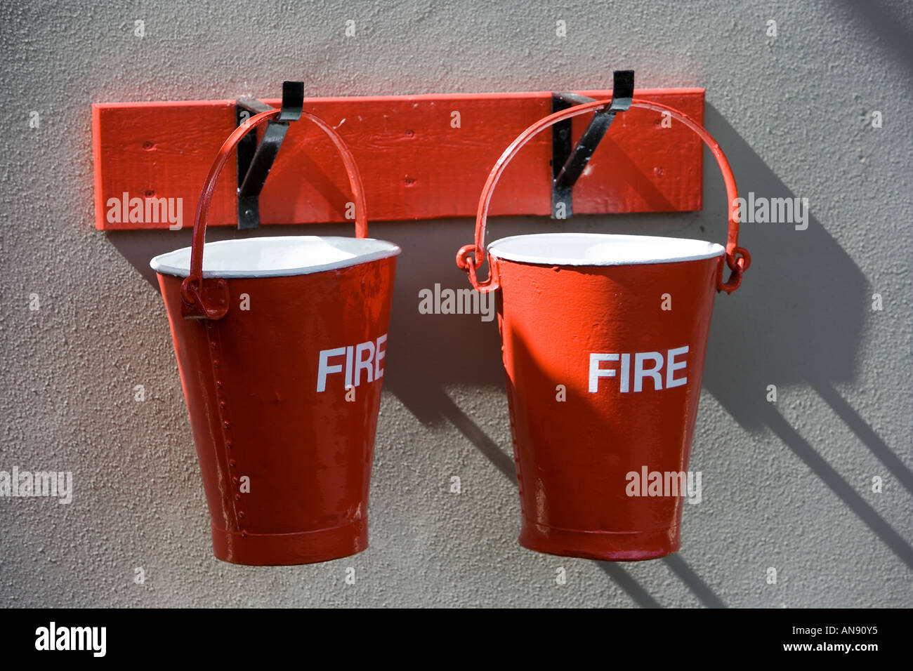 Fire Buckets on Churston Railway Station, Torbay, Devon Stock Photo - Alamy