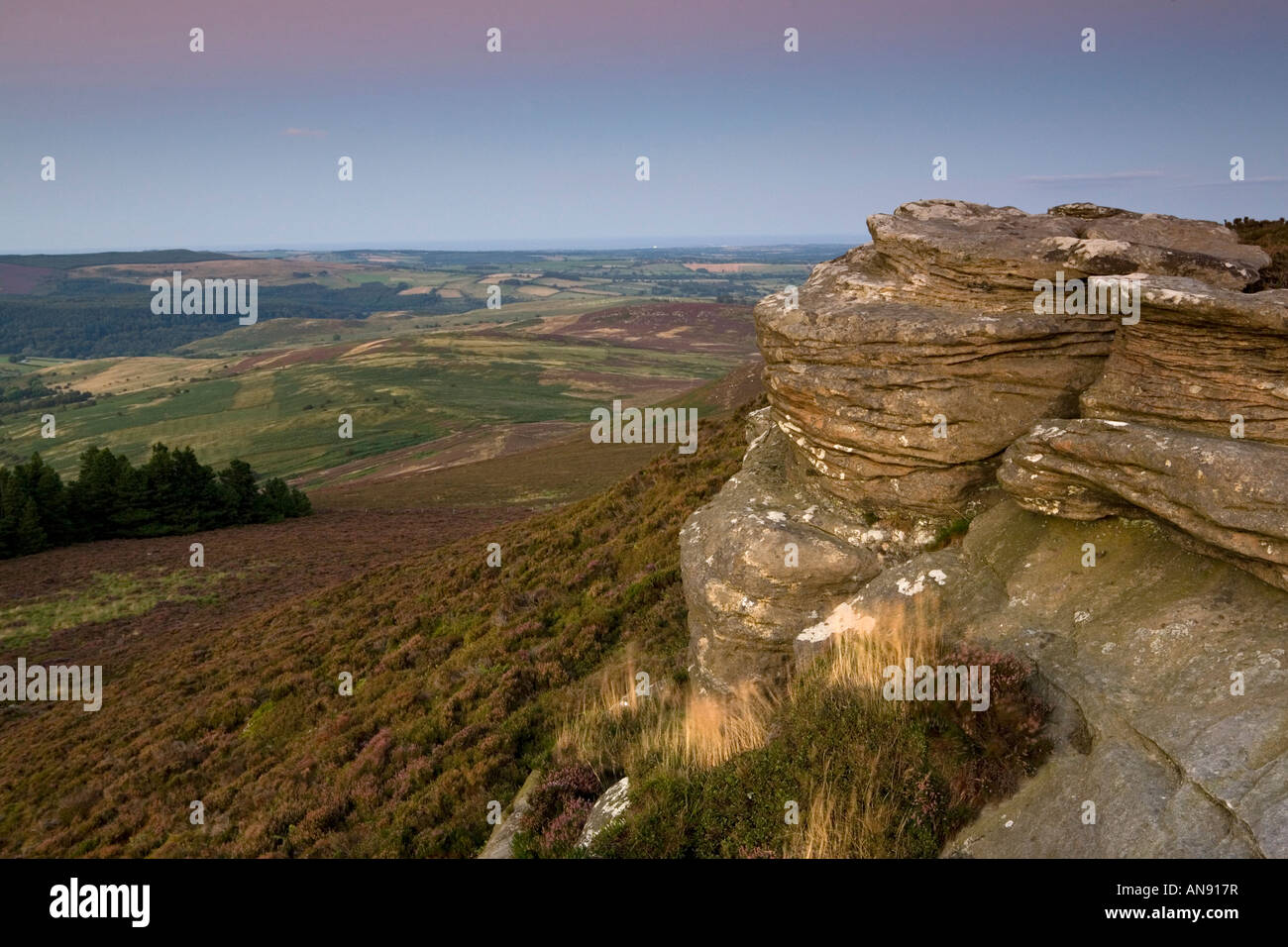 Eroded sandstone on Dove Crag on the Simonside Hills near Rothbury in ...