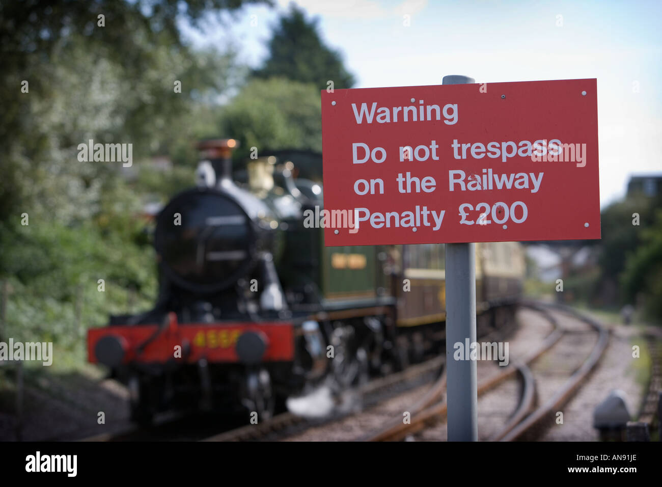 Warning Sign on the Rail Track, Paignton, Devon, with Prairie Tank ...
