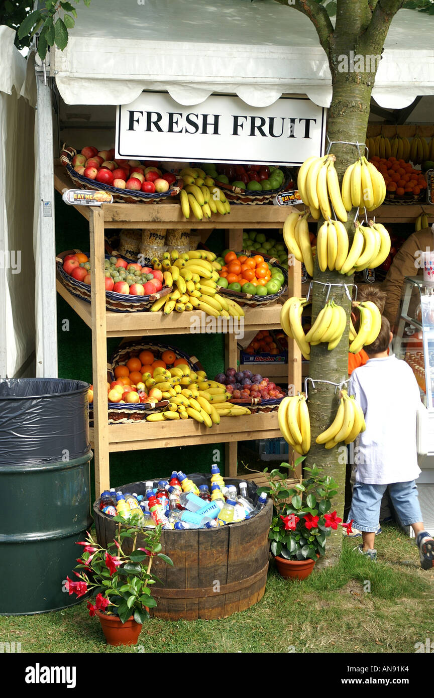 Fresh fruit stall at Goodwood at the revival meeting Stock Photo - Alamy