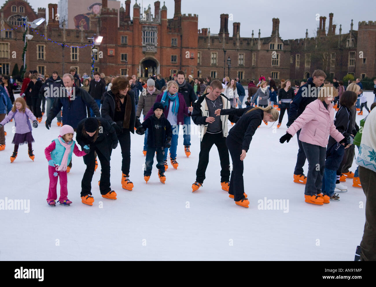 Hampton Court Palace ice rink and nervous skaters Stock Photo - Alamy