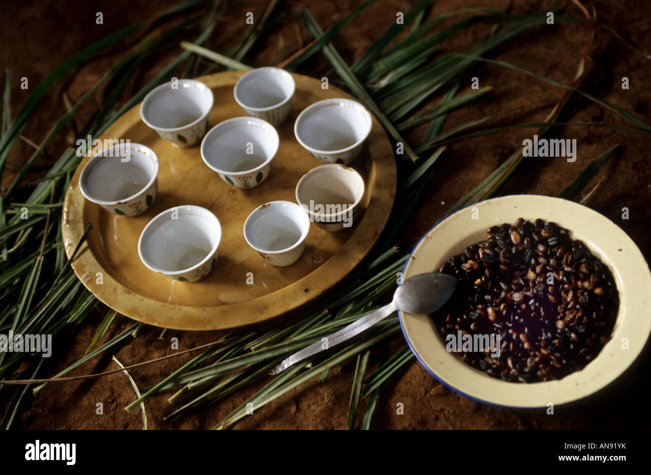 Traditional Ethiopian coffee in a colorful coffee ceremony Stock Photo ...