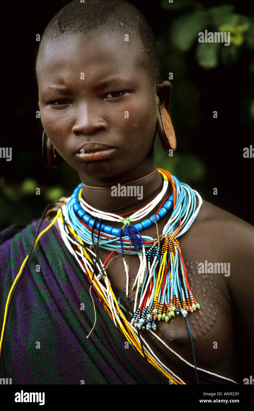 Portrait of a beautiful Surma girl in the lower Omo valley along the ...