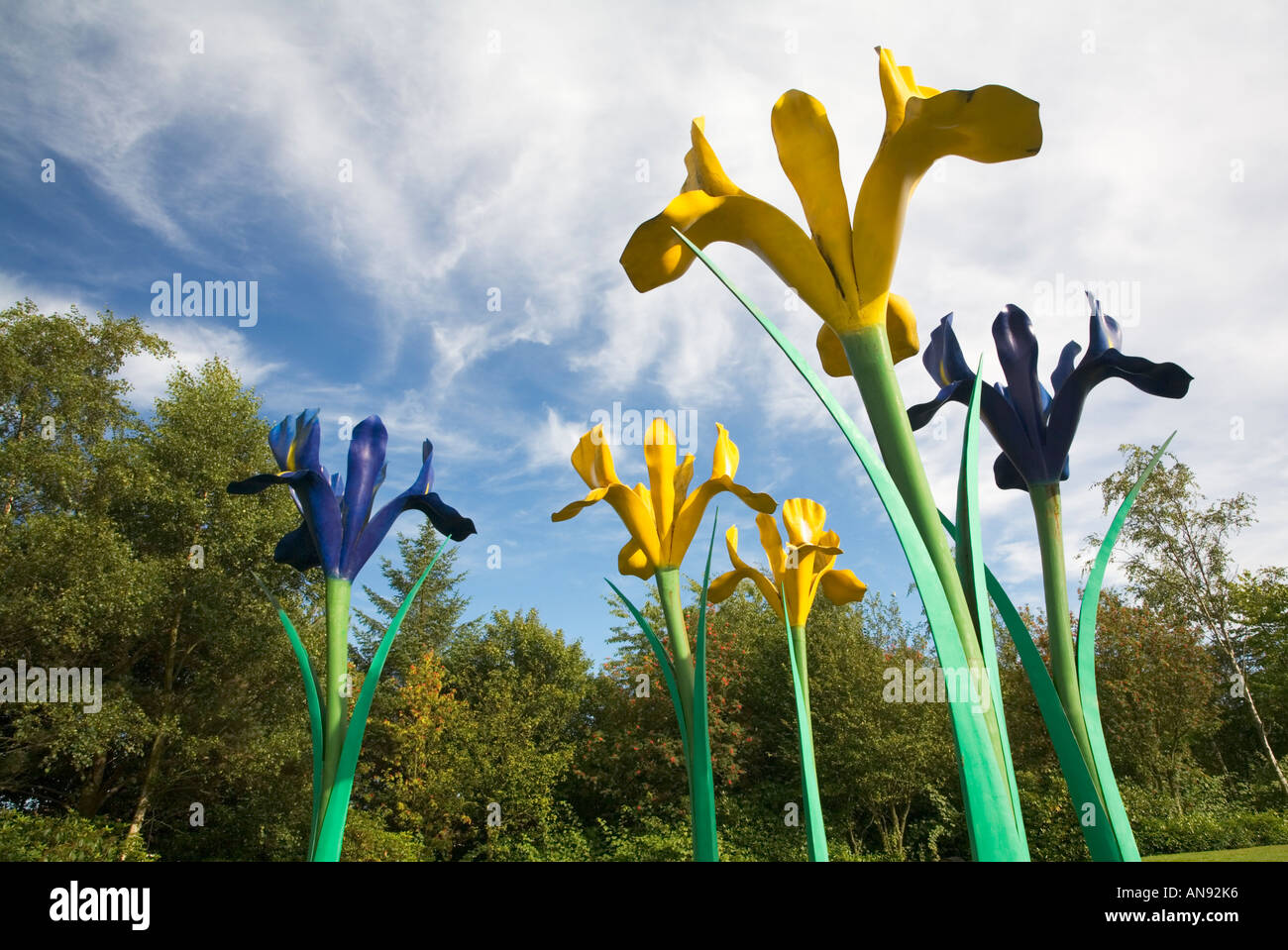 Giant metal Iris flower sculptures Glenrothes Fife Scotland Stock Photo ...