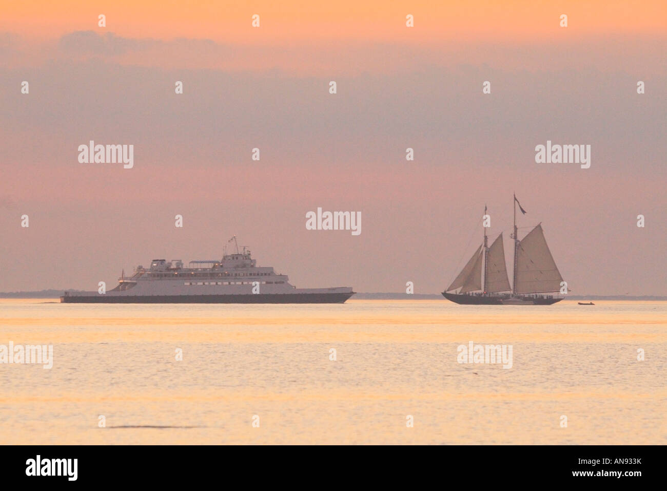 Schooner Passes Cape May - Lewes Ferry at Sunset, Cape Henlopen State ...