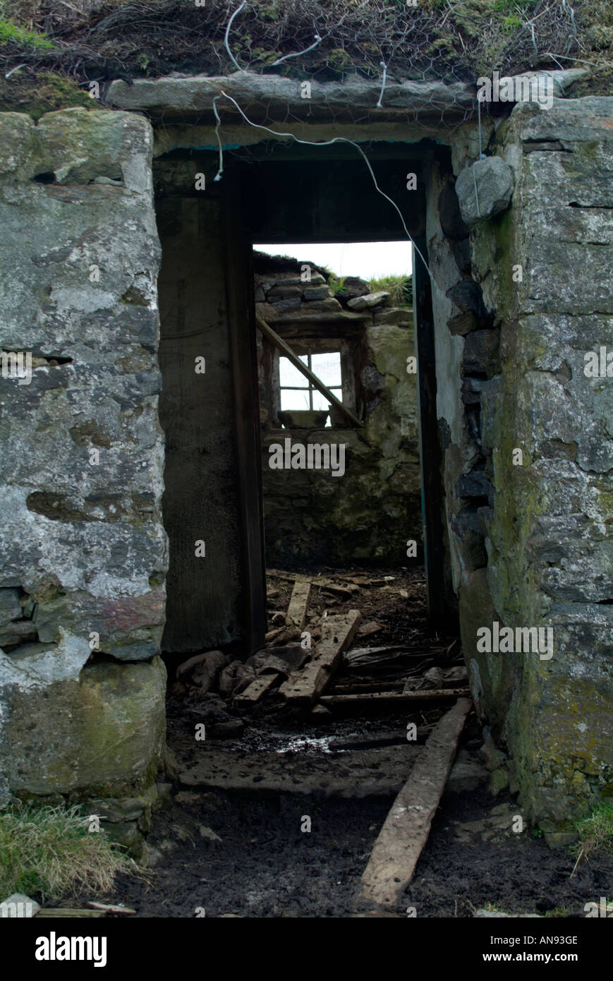 Traditionally built croft hut lying derelict Locheport North Uist Outer ...