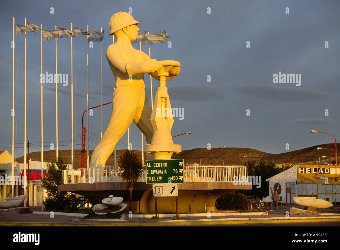 Monumental statue of an oil worker in Caleta Olivia Argentine Patagonia ...