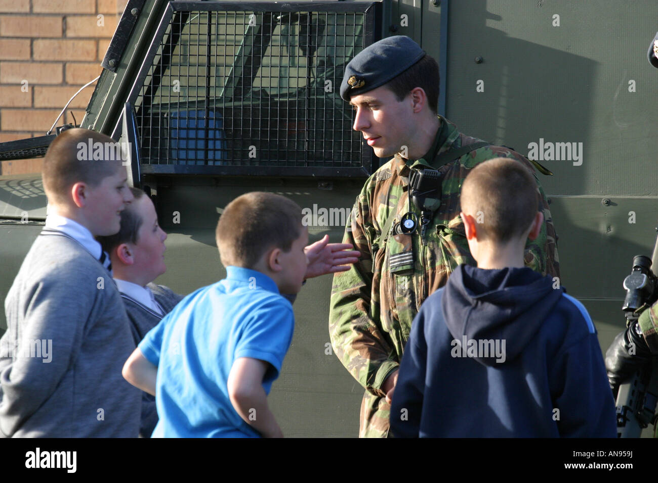 british army RAF regiment soldiers talk to local belfast boys during ...