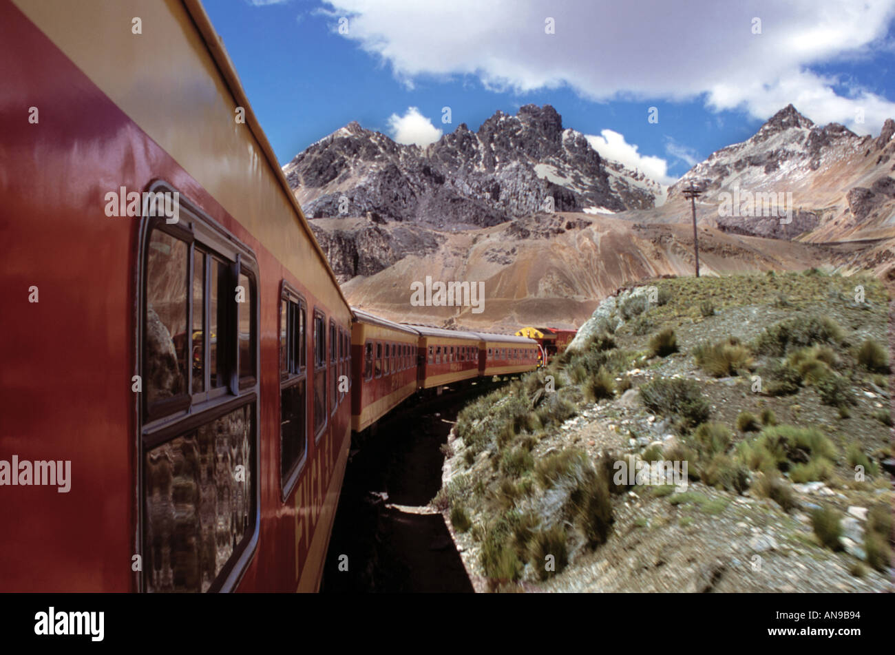 Ferrocarril Central Andino train (Central Andean railway) in the Andes ...