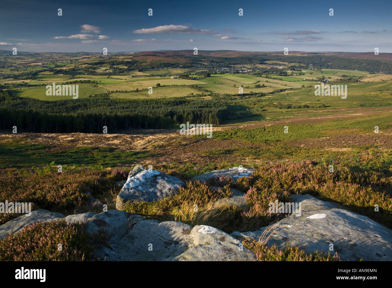 View towards Rothbury Forest from the Simonside Hills in Northumberland ...