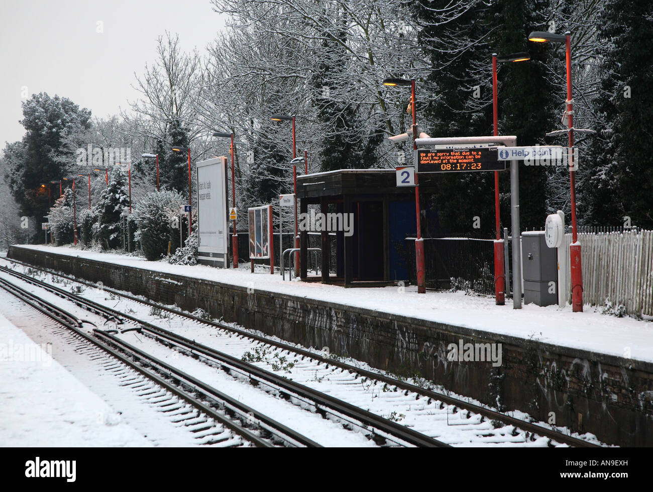 A wintery Thames Ditton station under a rare dusting of snow Stock ...
