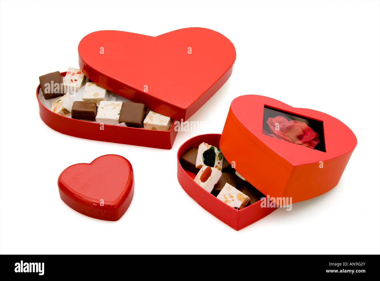 heart shaped boxes of chocolates for valentines day gifts Stock Photo ...