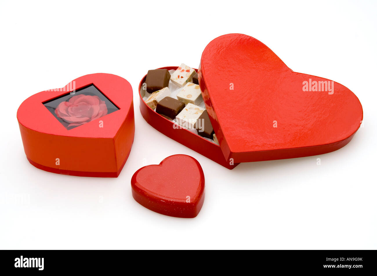 heart shaped boxes of chocolates for valentines day gifts Stock Photo ...