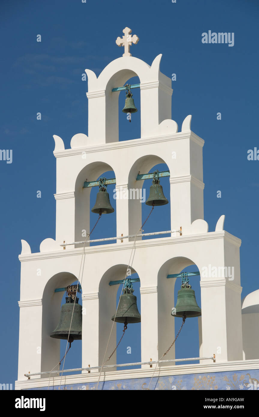 Greek church bells in Fira Stock Photo - Alamy