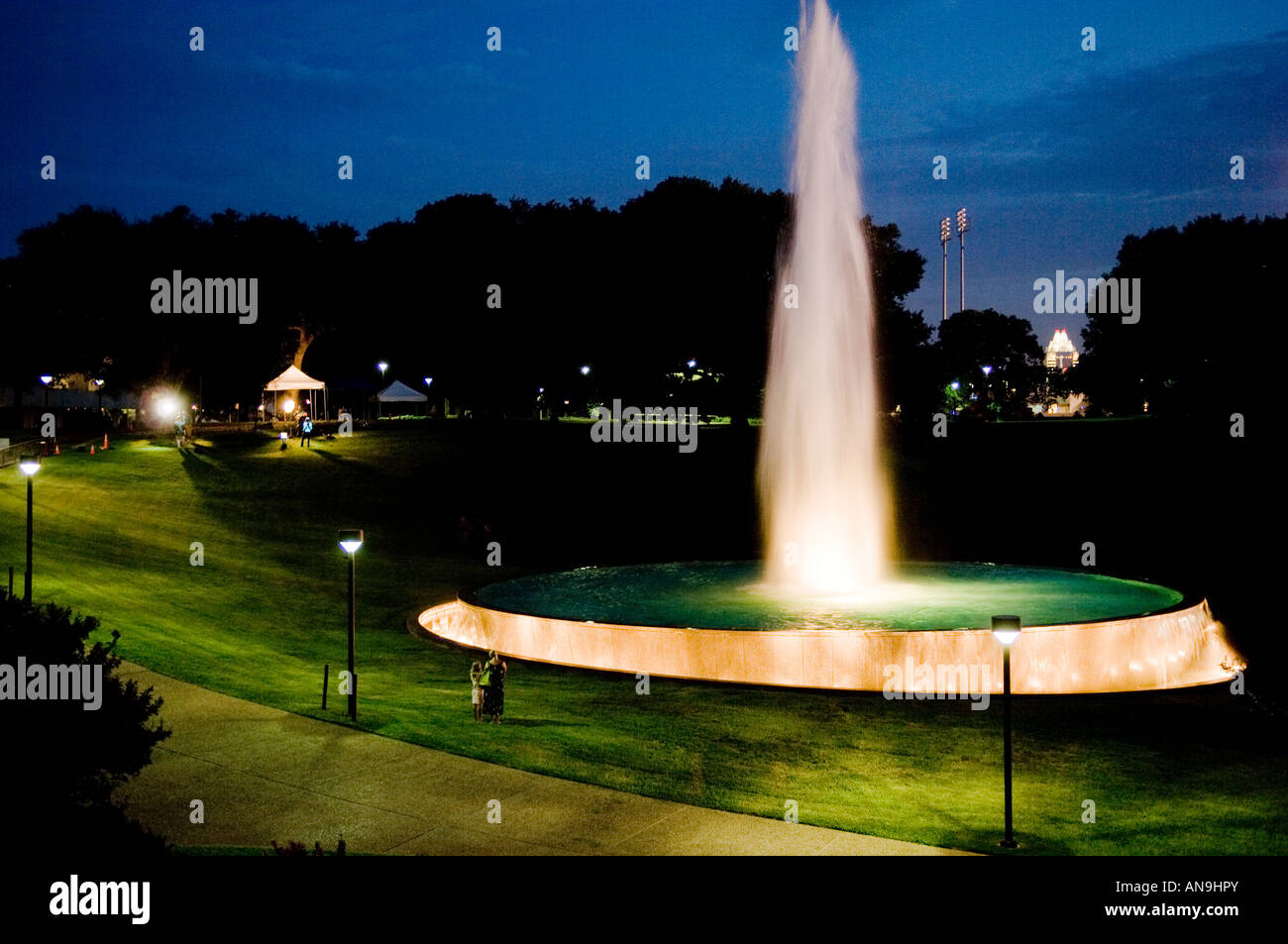 Fountain near LBJ Library at Night Stock Photo - Alamy